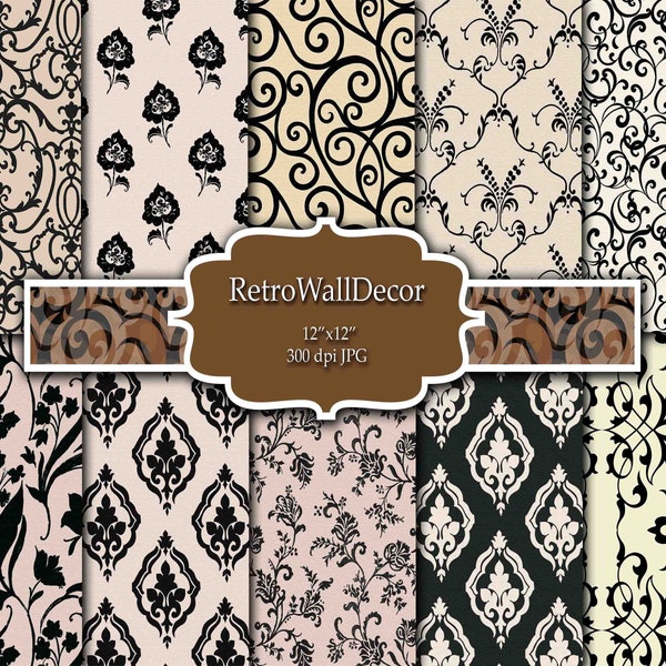 Black White Damask - Etsy