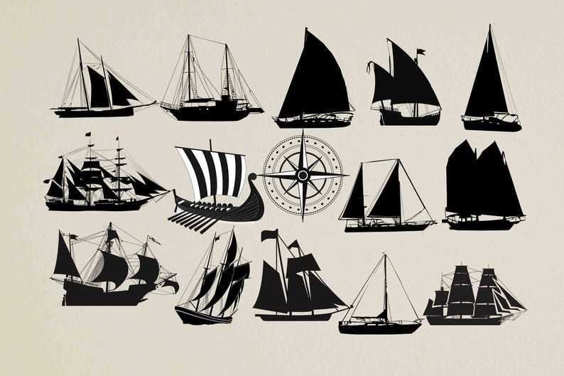 Segelboot Silhouette, Segeln Clipart, Nautische Clipart, Segelschiffe ...