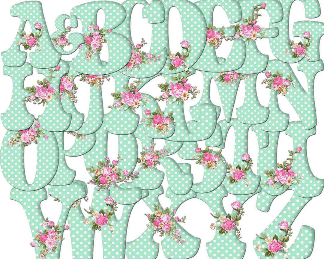 Decorative Font, Floral Font, Alphabet Clip Art, Digital Font, Alphabet ...