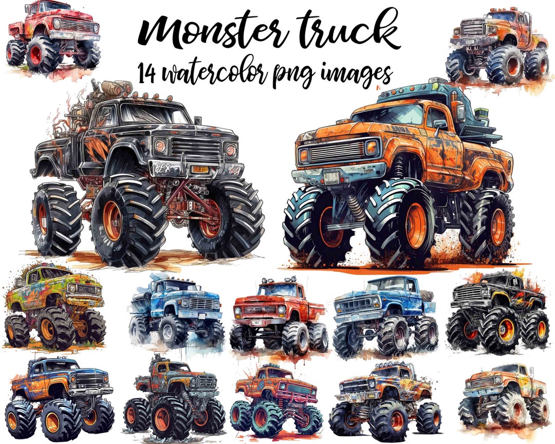 Monster Truck Clipart, Truck Watercolor, Monster Truck Image, Vehicle ...