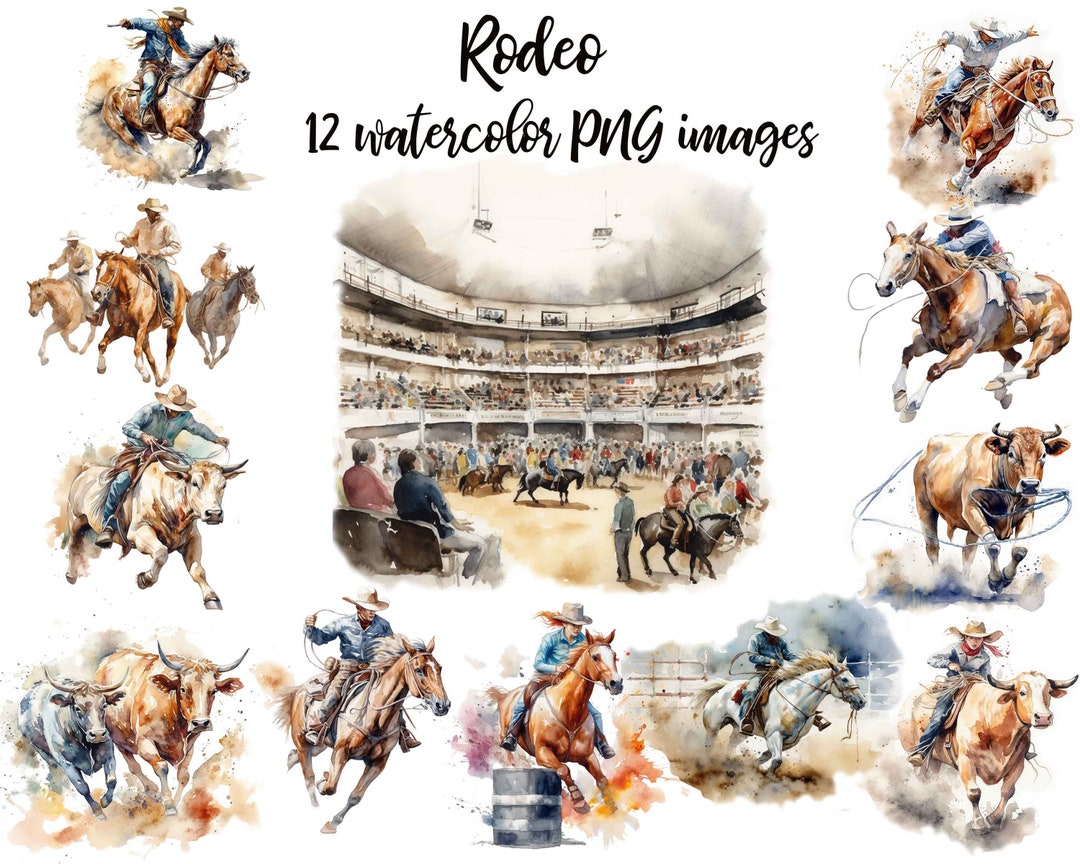 Rodeo Watercolor Clipart Set: Cowboy Illustrations (digital Download ...