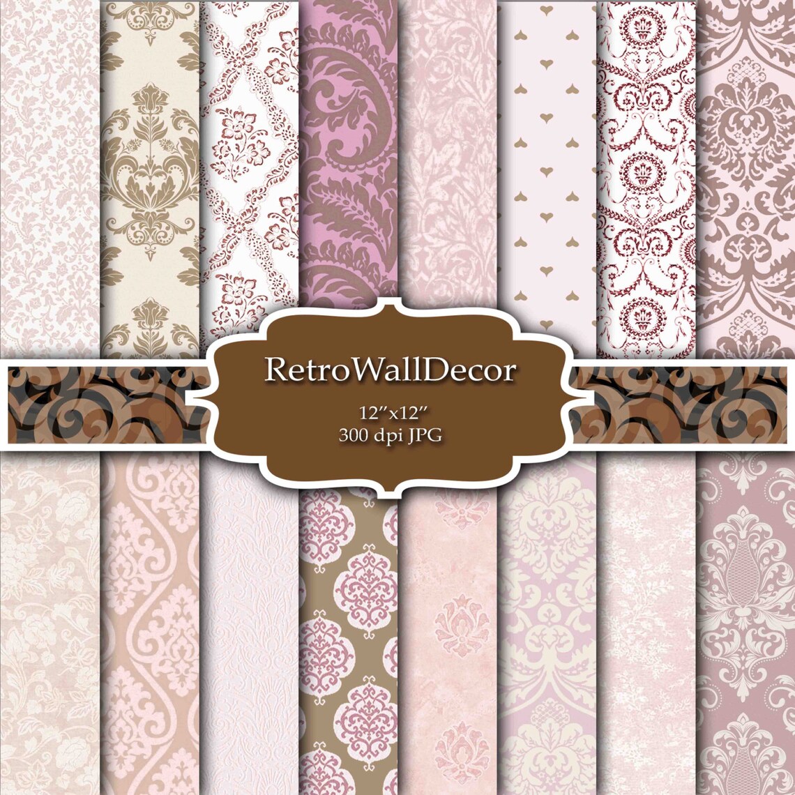 Damask Digital Paper: damask Pink Damask | Etsy