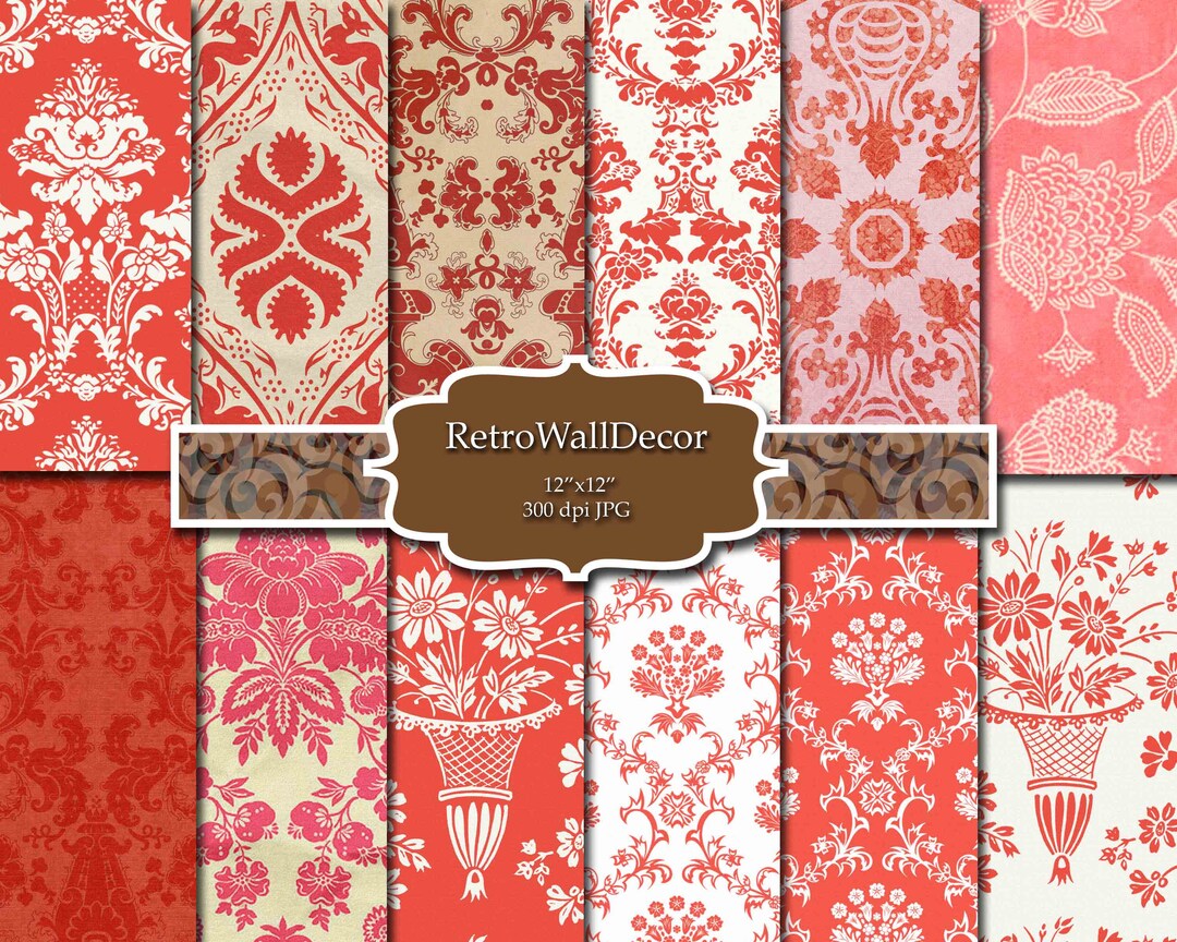 Damask Digital Paper, Damask Background, Damask Floral, Scrapbook Paper ...