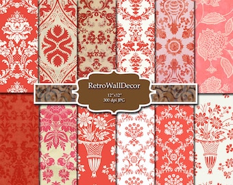 DAMASK Digital Paper Digital Scrapbooking Paper Pack Red Damask Pattern ...