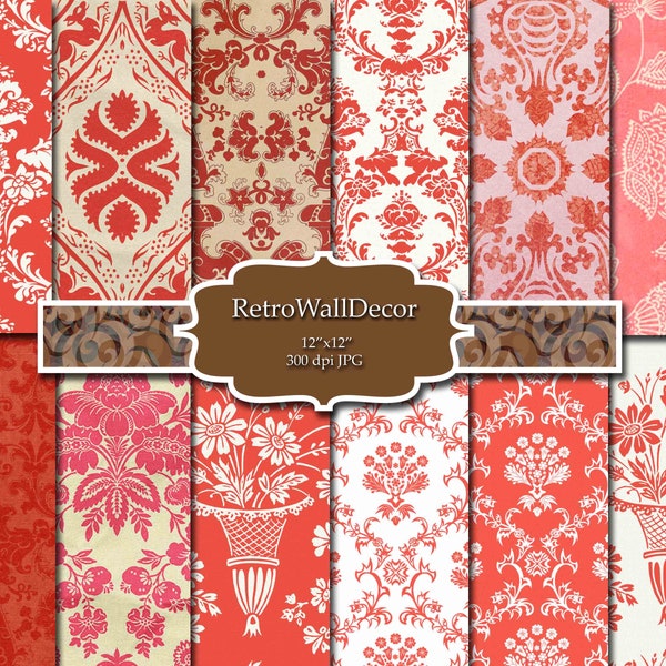 Red Damask Paper - Etsy