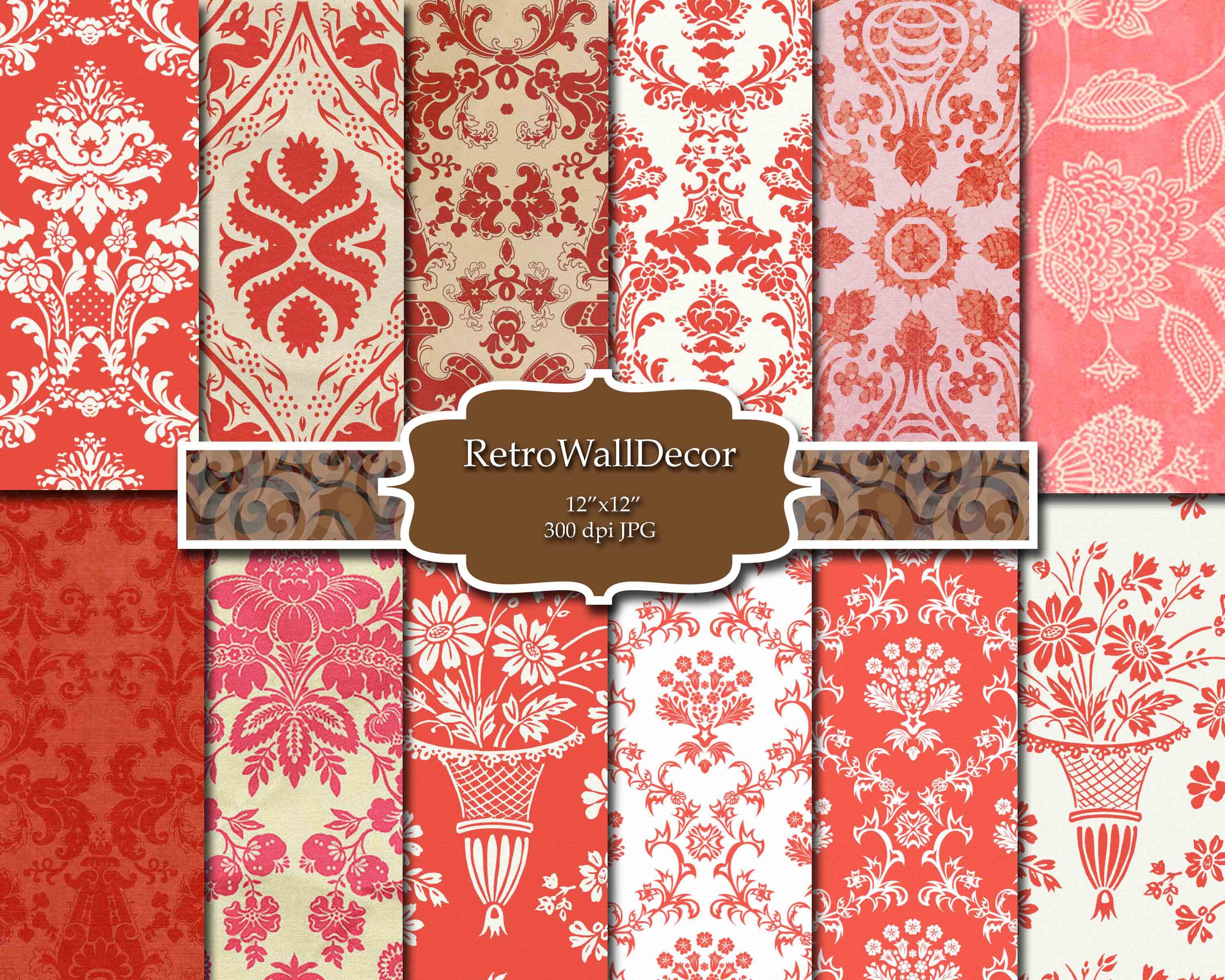 Damask digital paper Damask background Damask Floral | Etsy