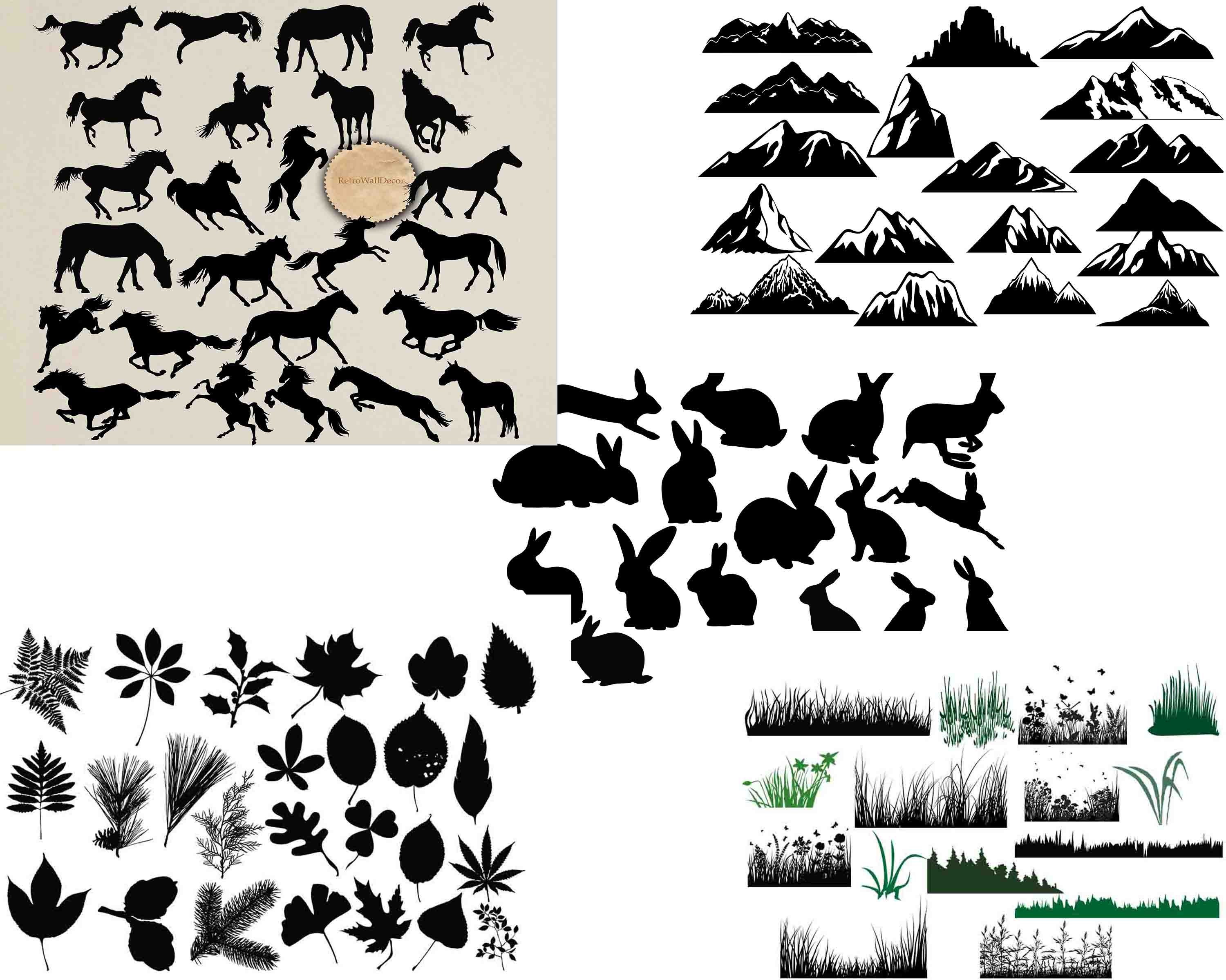 Nature Bundle Animal Silhouette Animal Clip Art Plants | Etsy