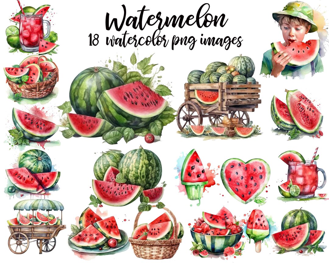 Watermelon Clipart, Fruit Watercolor, Fruit Set Clipart, Watermelon ...