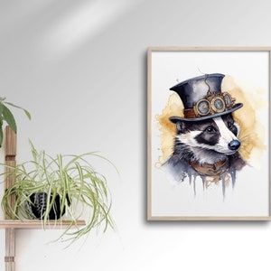 Steampunk Badger, Watercolor Clipart, Steampunk Badger PNG, Badger ...
