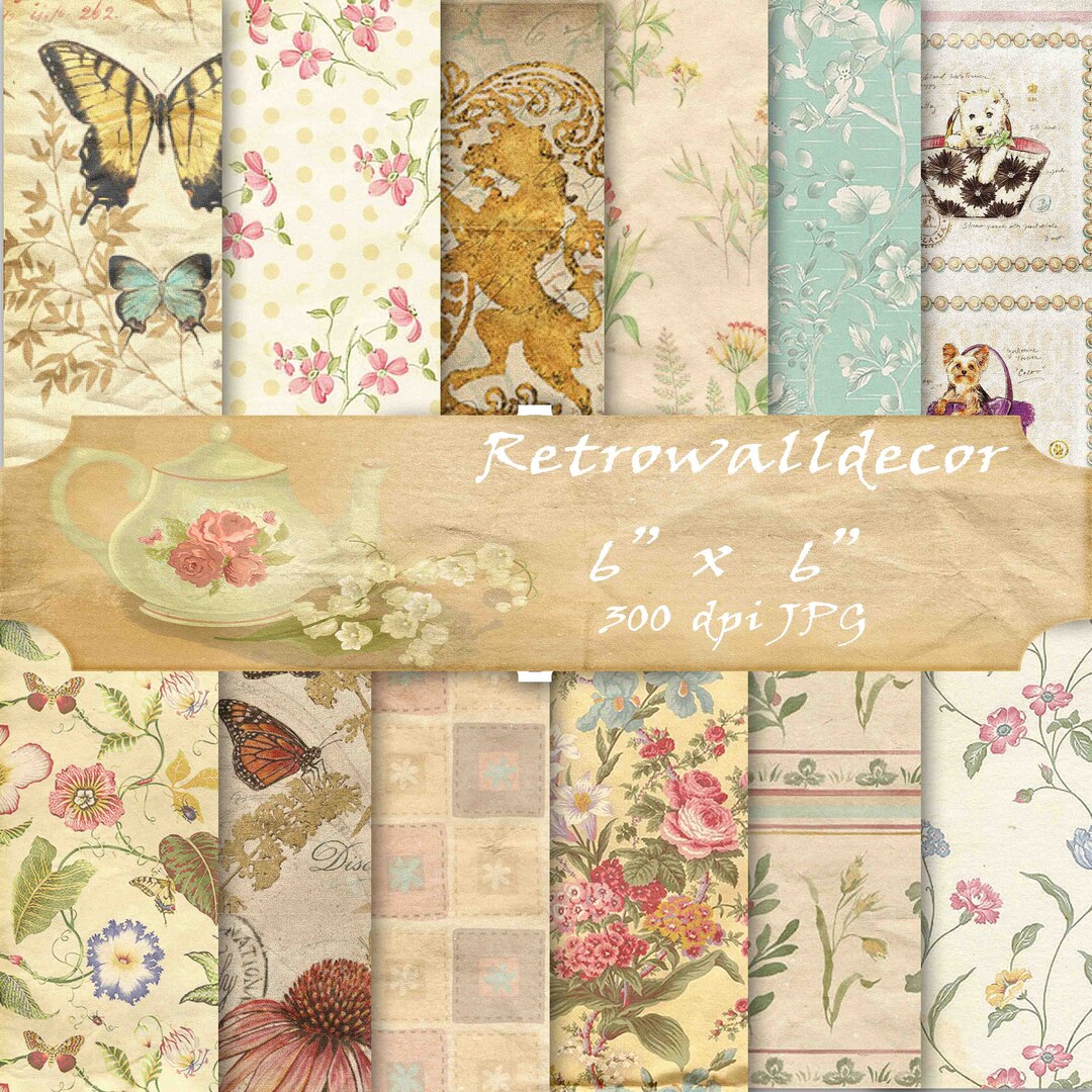 Rustic Floral Paper Textures: Antique Scrapbook Backgrounds (digital ...