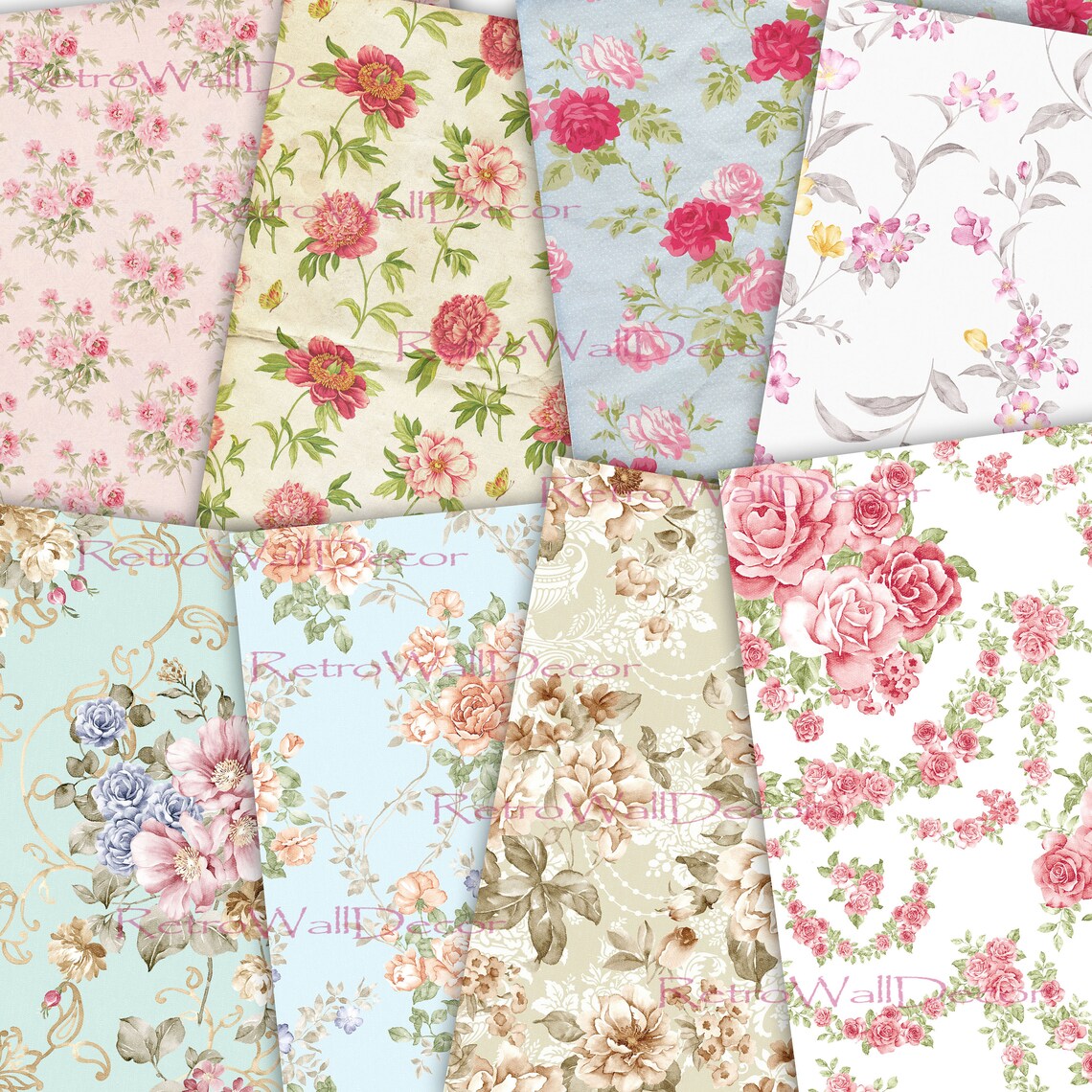 Floral Digital Paper Flower Digital Paper Floral Background - Etsy