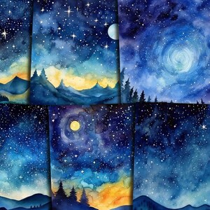 Starry Night Paper, Night Digital Paper, Night Sky Background ...