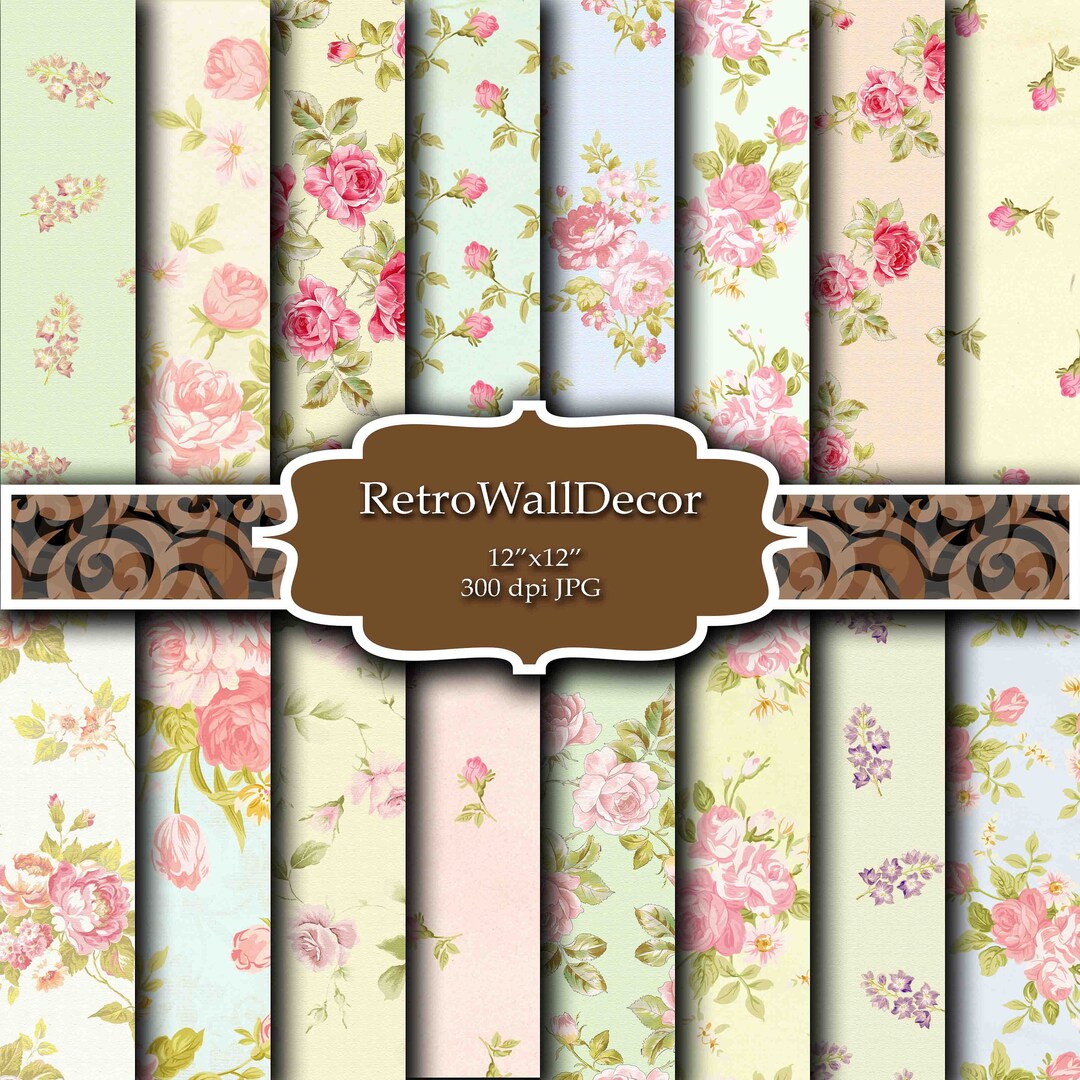 Floral Digital Paper: Shabby Chic Rose Backgrounds (12x12, JPEG) - Etsy