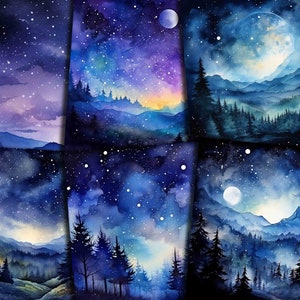 Starry Night Sky Digital Paper: 12x12 Scrapbook Backgrounds (digital ...