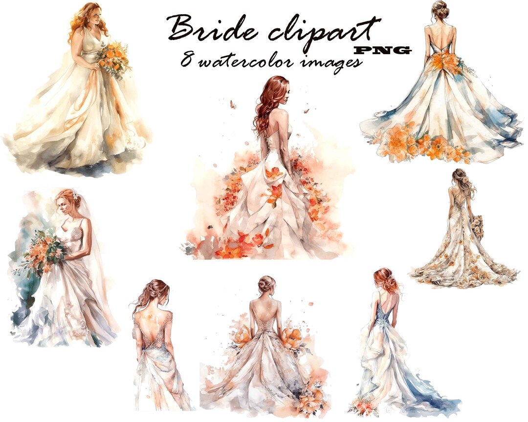 Bride Clipart, Wedding Clipart, Watercolor Clipart, Marriage Clipart ...