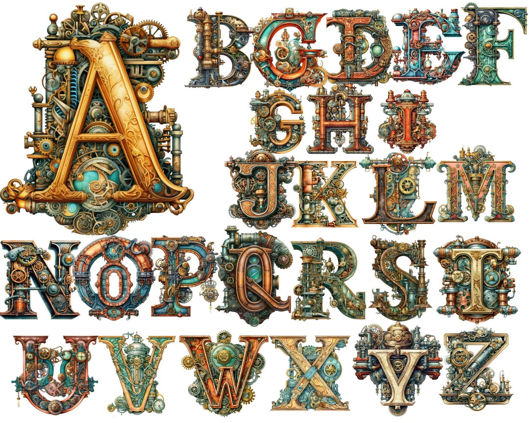 Steampunk Font PNG Clipart , Watercolor Clipart, Alphabet Clipart ...