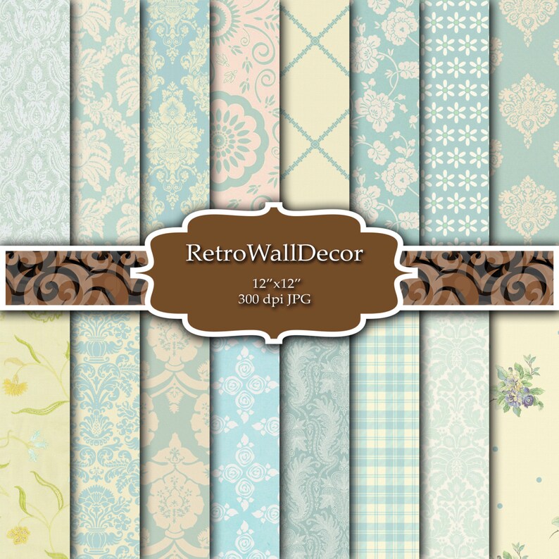 Damask Digital Paper: Green Paper Damask Floral - Etsy