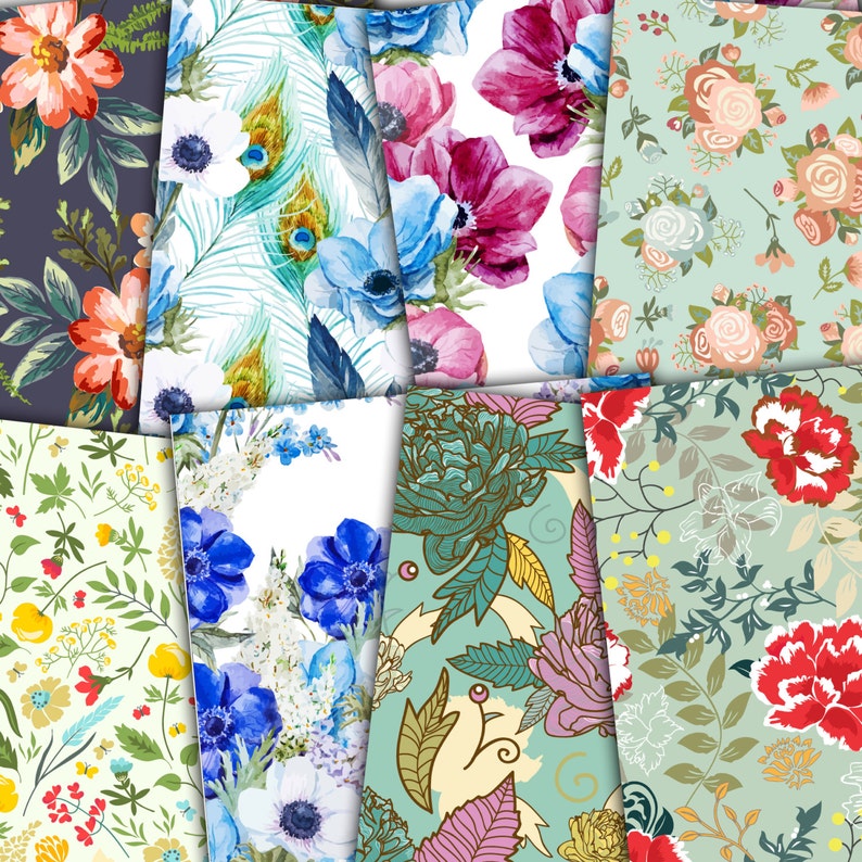 Floral Digital Paper Flower Digital Paper Floral Background | Etsy