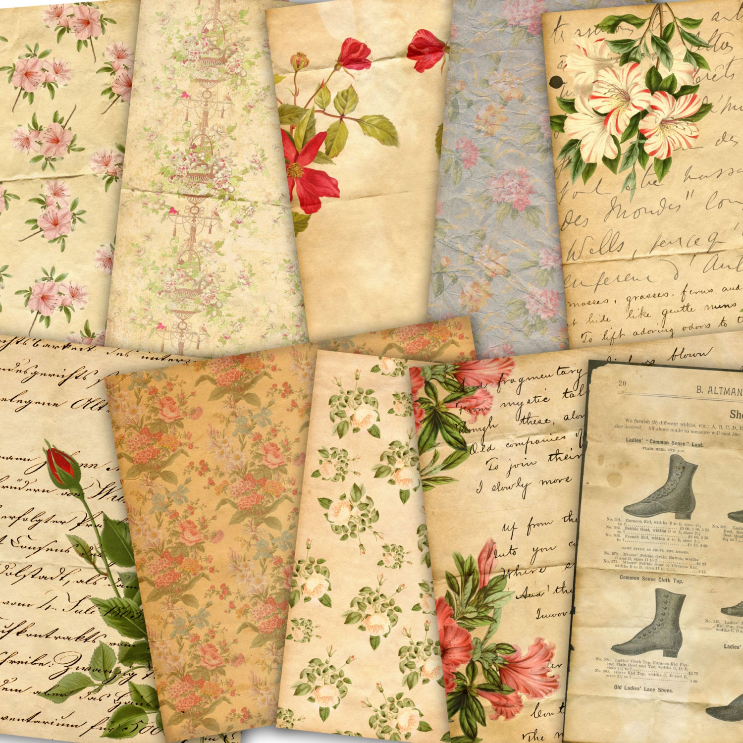 Floral Digital Paper Flower Digital Paper Floral Background - Etsy