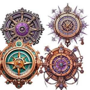 Steampunk Compass, Watercolor Clipart, Compass PNG, Compass Clipart ...
