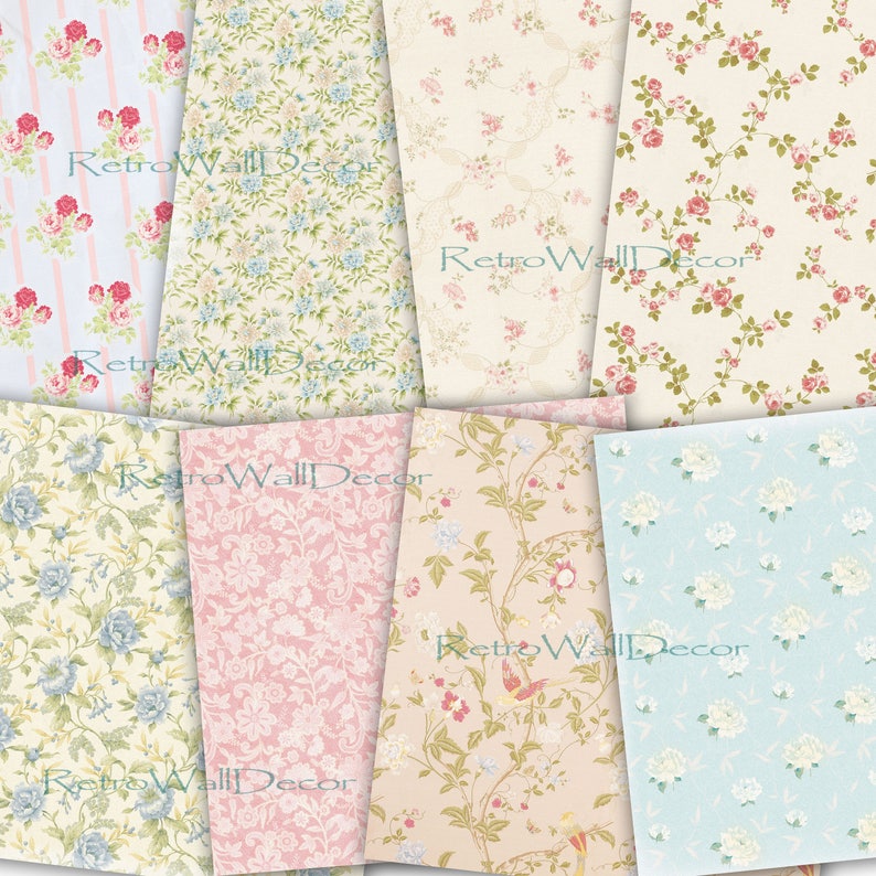 Floral Digital Paper Shabby Chic Papers Floral Patterns | Etsy