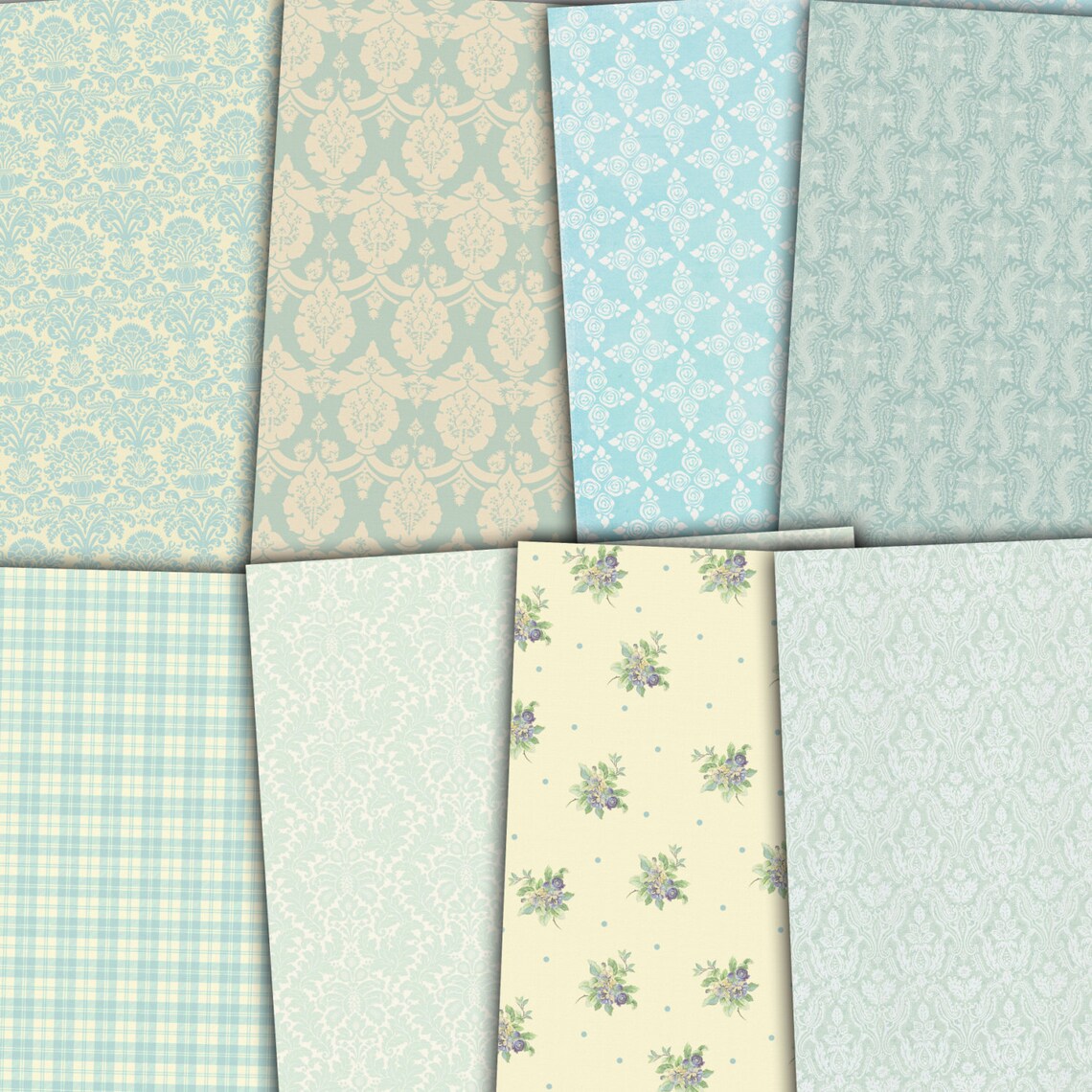 Damask Digital Paper: Green Paper Damask Floral | Etsy