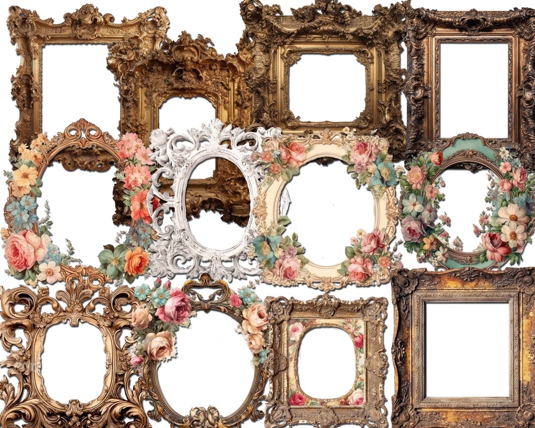 Vintage Gold Frames Clipart, Floral Frames (digital Download) - Etsy