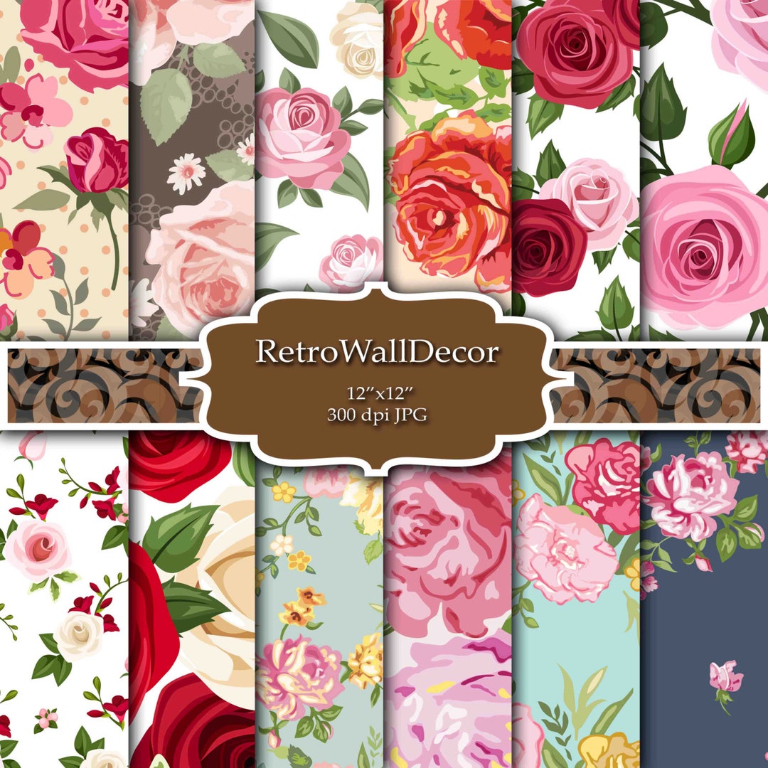 Floral Digital Paper Pack , Vintage Floral Backgrounds , Vintage Roses ...