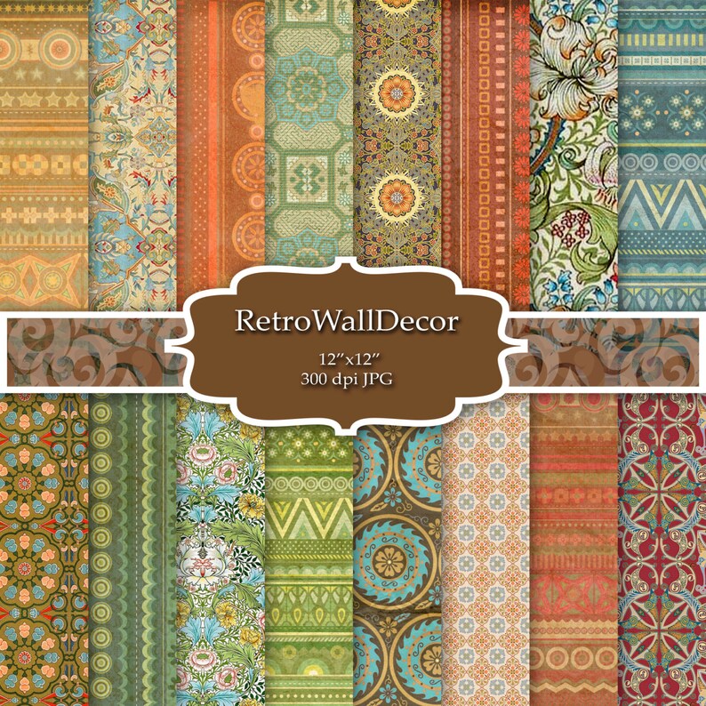 Vintage Exotic Digital Paper Pack: Grunge Textures, Scrapbooking ...