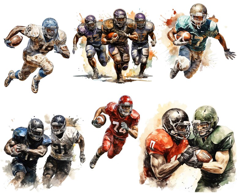 Football Watercolor Clipart Set: 16 PNG Images (digital Download ...