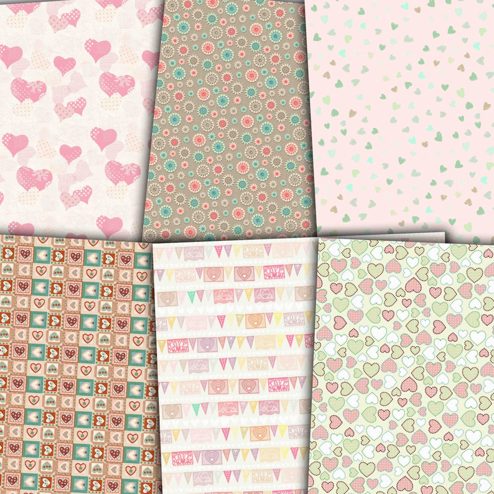 Hearts Digital Papers Hearts Garland Flags Bunting - Etsy