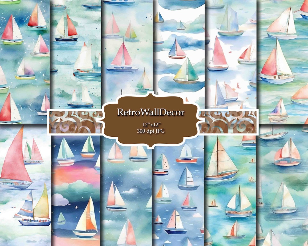 Sailboat Paper, Summer Paper, Ocean Paper, Watercolor Paper, Sailboat ...