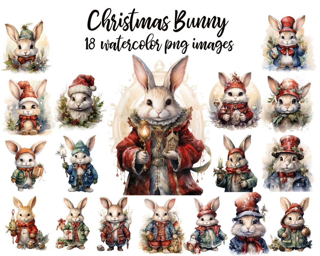 Christmas Clip Art, Christmas Bunny, Christmas Bunny PNG, Xmas Bunny ...