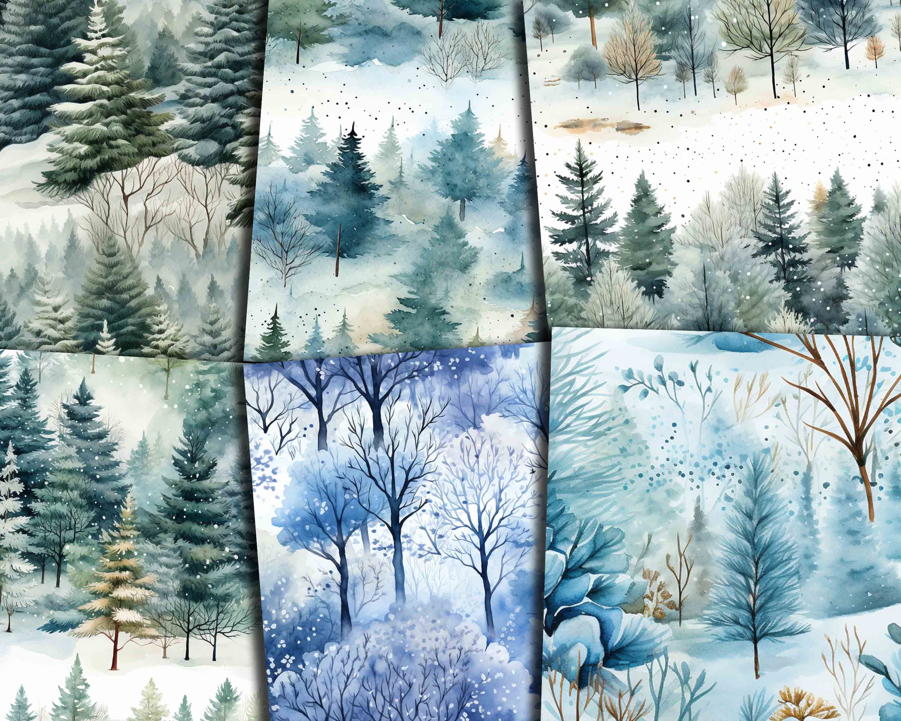 Winter Forest Paper: Seamless Watercolor Background (digital Download ...
