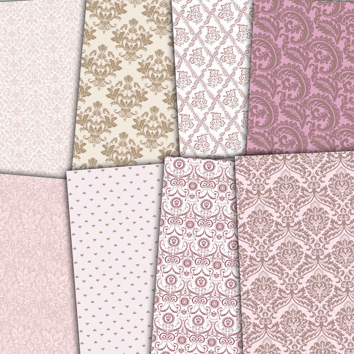 Damask Digital Paper: damask Pink Damask | Etsy