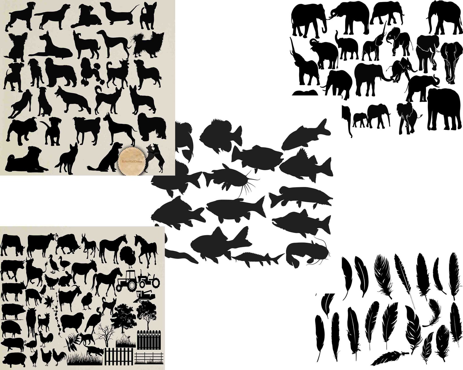 Nature Bundle Animal Silhouette Animal Clip Art Plants | Etsy