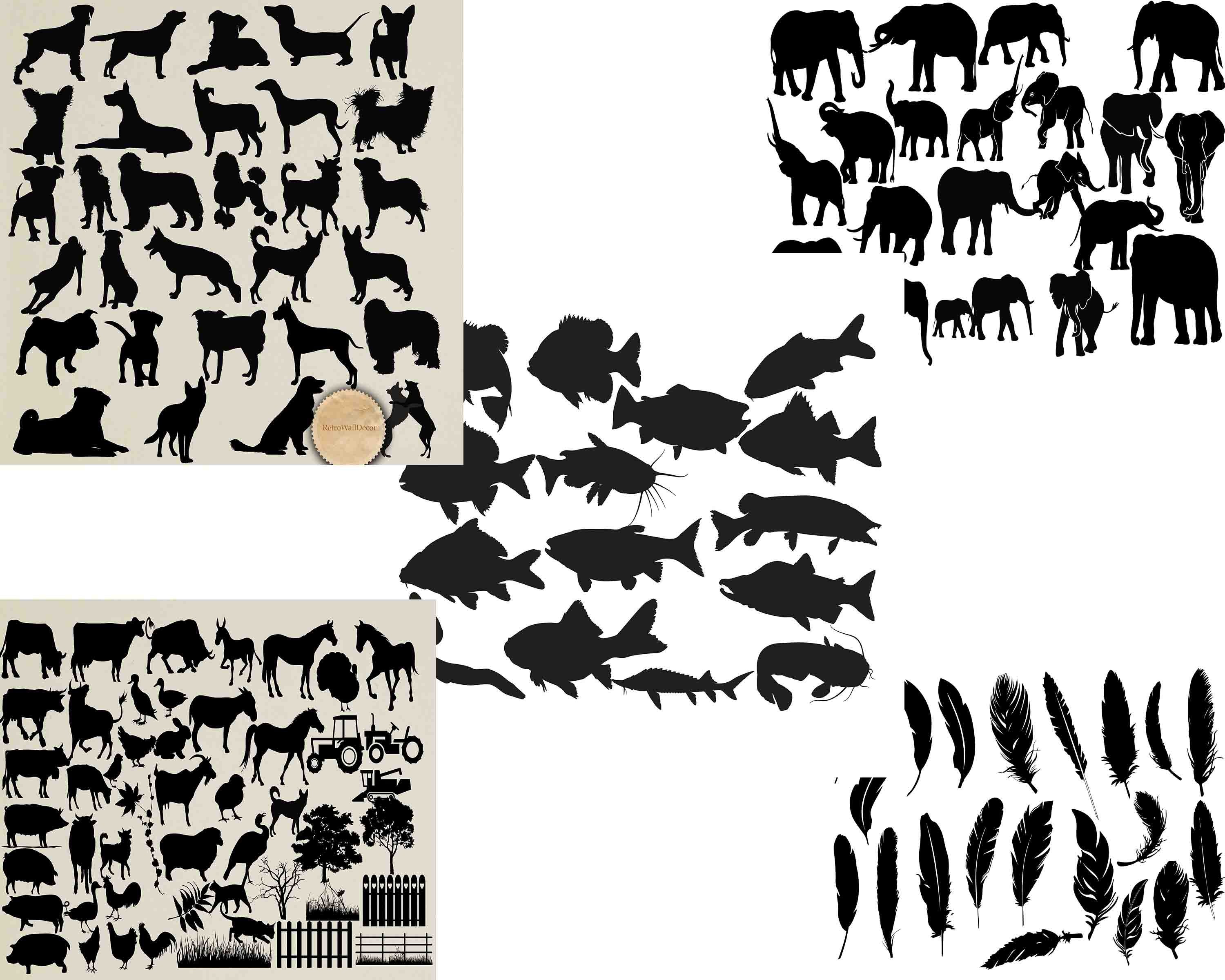 Nature Bundle Animal Silhouette Animal Clip Art Plants | Etsy