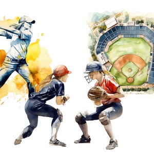 Watercolor Softball Clipart: Sports Graphics (digital Download) - Etsy