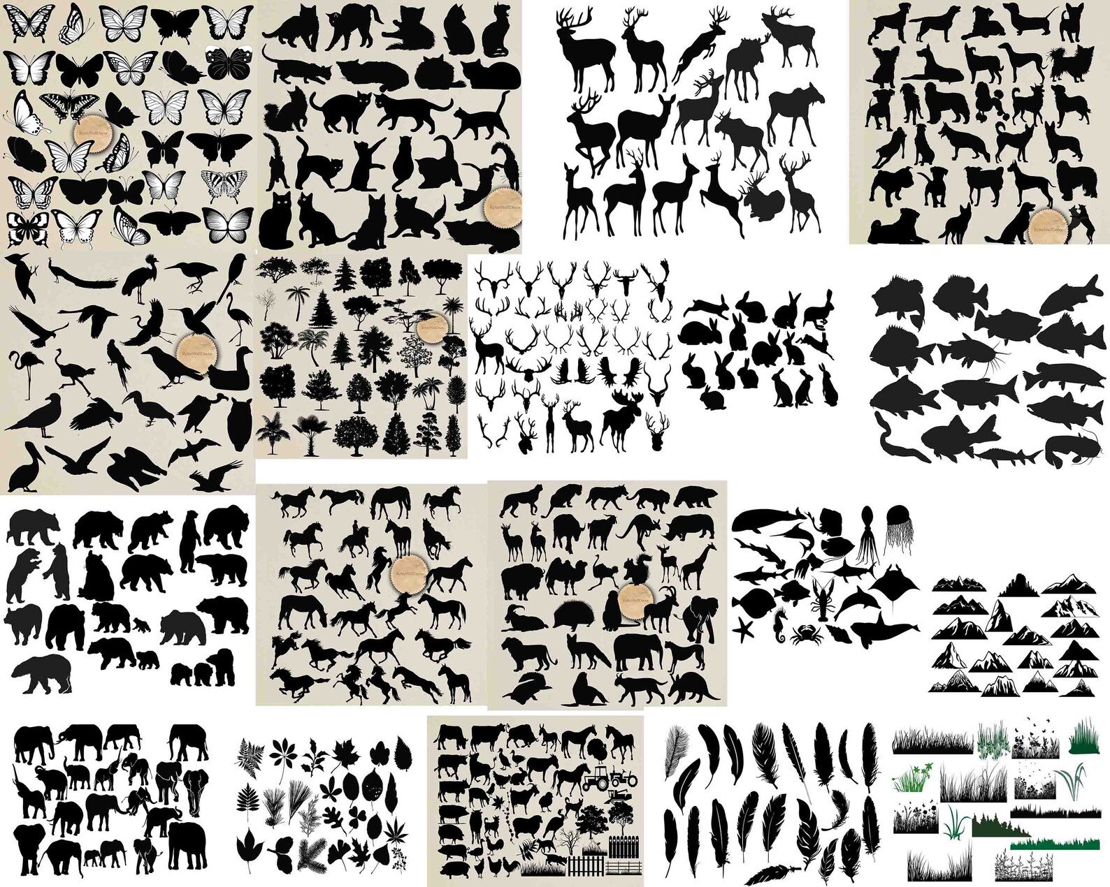 Nature Bundle Animal Silhouette Animal Clip Art Plants | Etsy