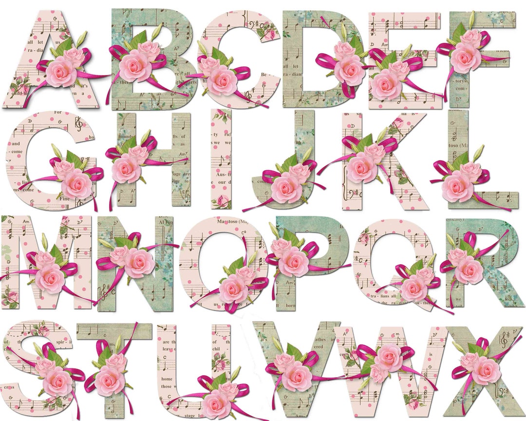 Decorative Font, Floral Font, Alphabet Clip Art, Digital Font, Alphabet ...