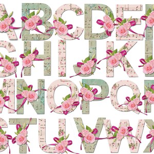 Decorative Font, Floral Font, Alphabet Clip Art, Digital Font, Alphabet ...