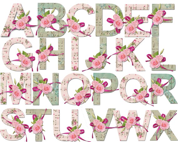 Decorative Font Floral Font Alphabet Clip Art Digital Font - Etsy