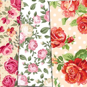 Floral Digital Paper Pack , Vintage Floral Backgrounds , Vintage Roses ...