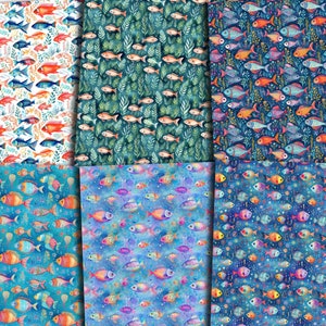 Fish Digital Paper, Fish Watercolor Pattern, Ocean Backgrounds, Sea ...