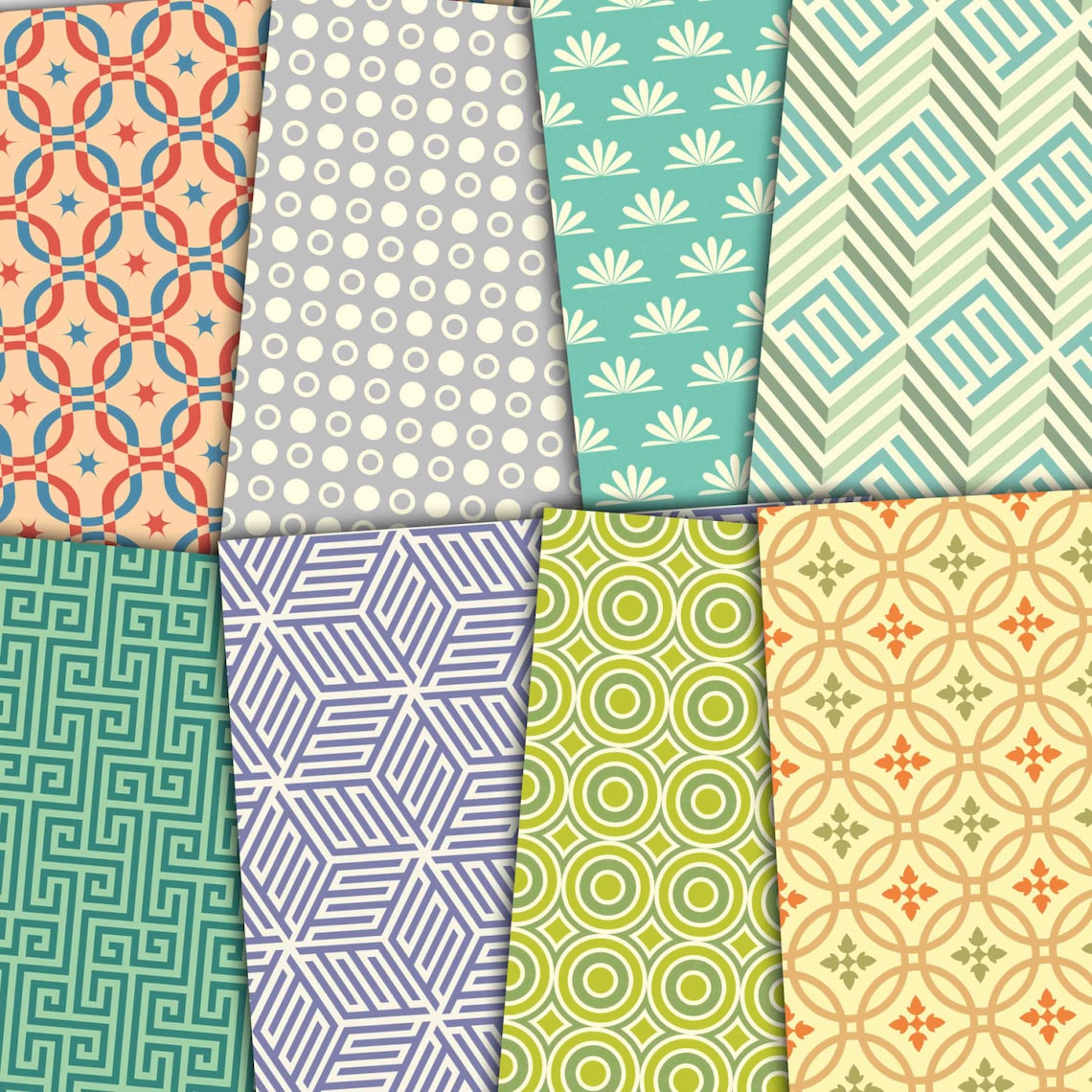 Retro Digital Paper Geometric Shapes Retro background | Etsy