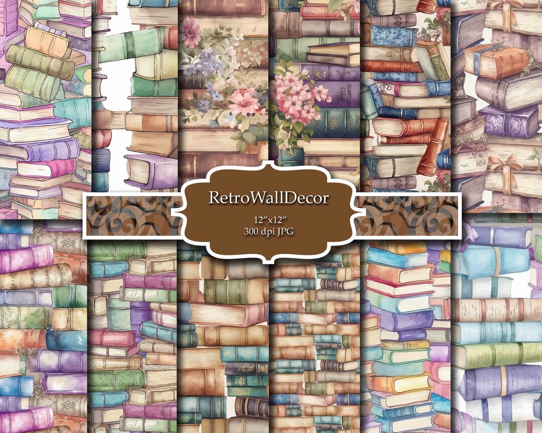 Books Digital Paper, Book Background, Watercolor Paper, Vintage Book ...