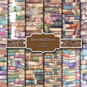Books Digital Paper, Book Background, Watercolor Paper, Vintage Book ...