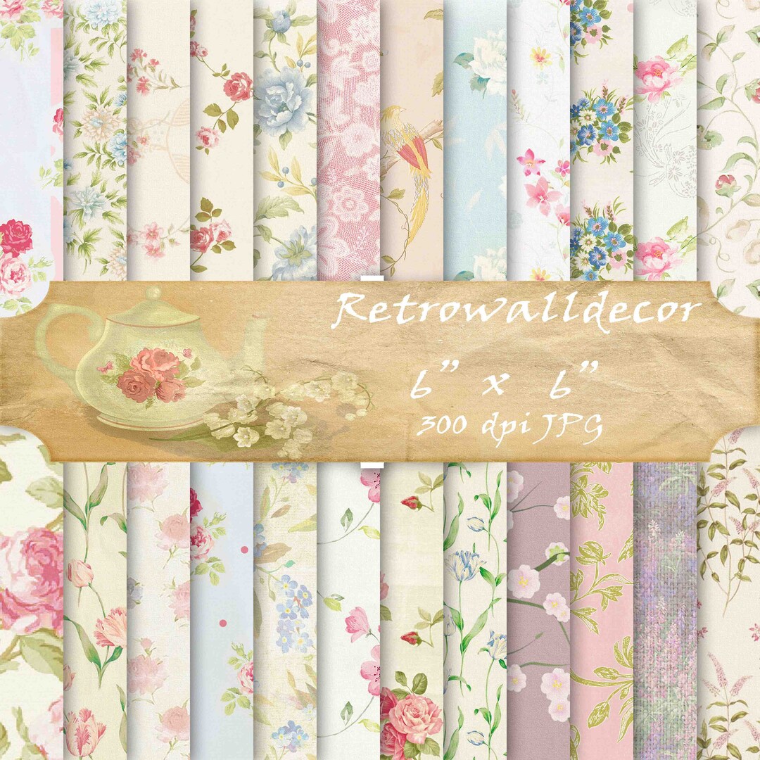 Floral Digital Paper Shabby Chic Papers Floral Patterns Scrapbook ...