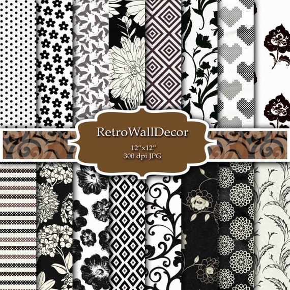Black and White Digital Paper Pack Floral Background - Etsy