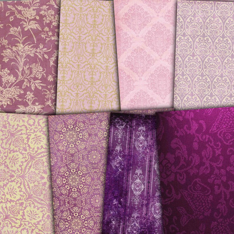 Damask Digital Paper Purple Paper Damask Floral Scrapbook | Etsy